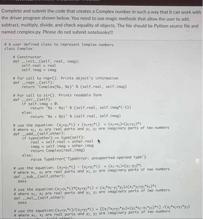 Solved Complete and submit the code that creates a Complex | Chegg.com