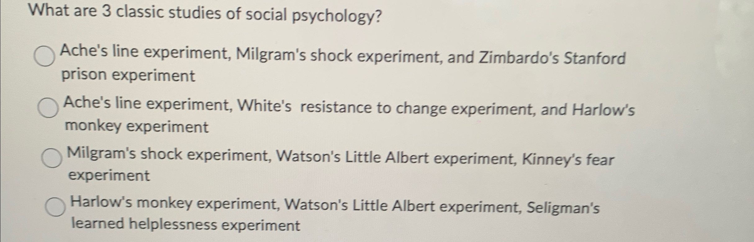 Solved What are 3 ﻿classic studies of social | Chegg.com