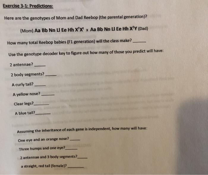 Laboratory 3: Making Reebops: a model for meiosis The | Chegg.com