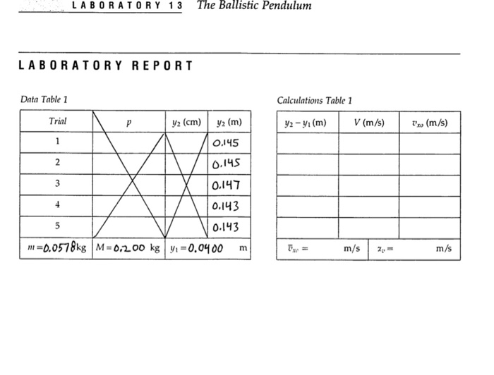 LABORATORY 13 The Ballistic Pendulum LABORATORY | Chegg.com