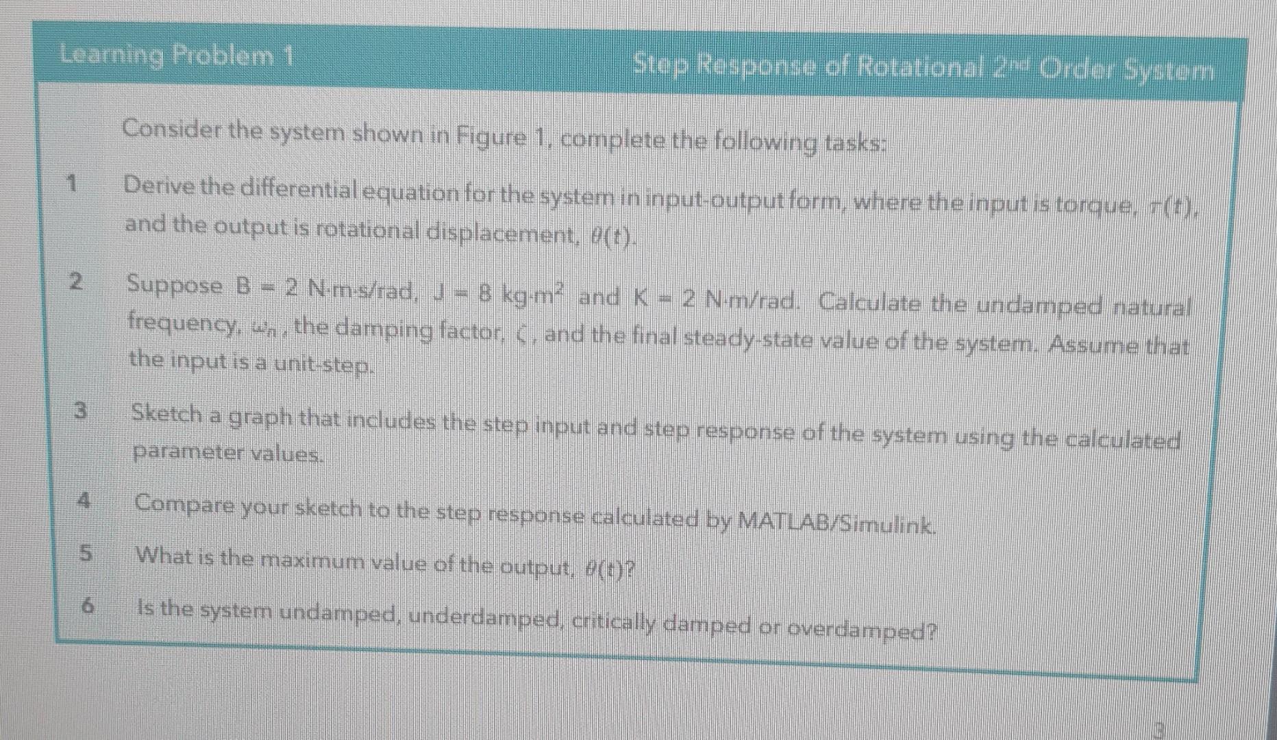Solved Figure 1: a rotational second order systemConsider | Chegg.com