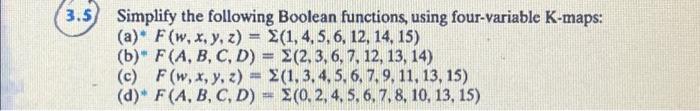Solved 35 Simplify The Following Boolean Functions Using