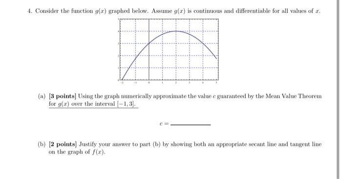Solved 4. Consider the function g(x) graphed below. Assume | Chegg.com