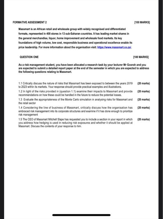 Solved FORMATIVE ASSESSMENT 2 [100 MARKS] Massmart is an | Chegg.com