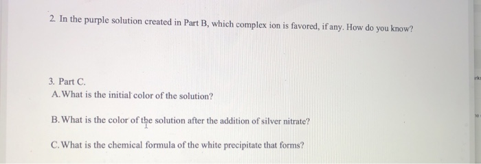Solved 2. In the purple solution created in Part B, which | Chegg.com
