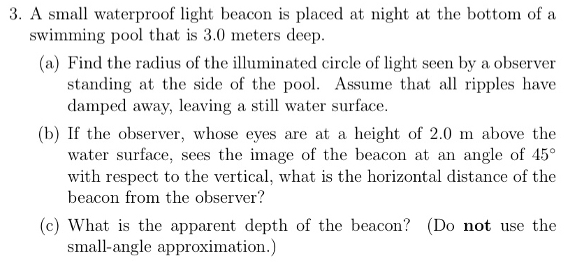 Solved A small waterproof light beacon is placed at night at | Chegg.com