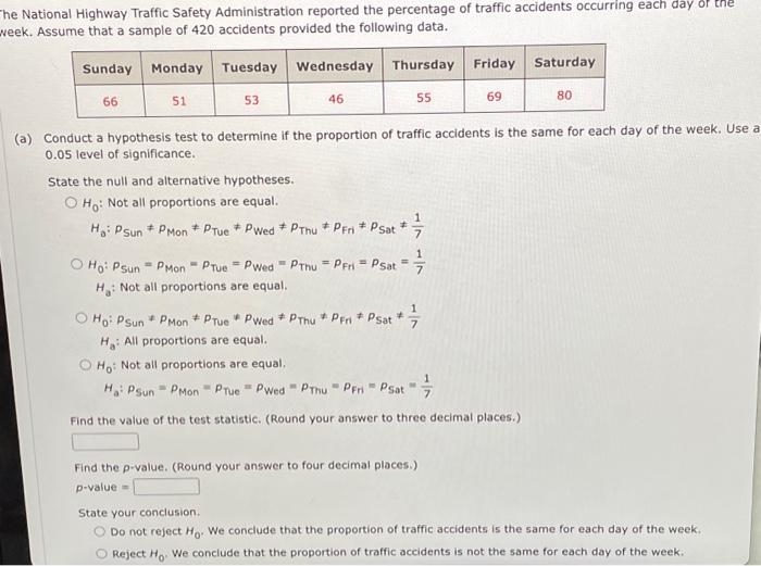 Solved National Highway Traffic Safety Administration | Chegg.com