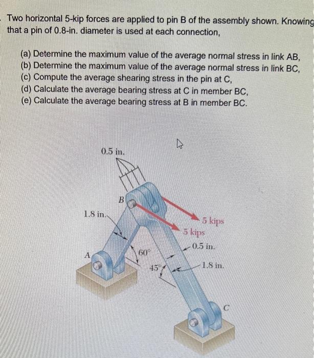 Solved Two horizontal 5-kip forces are applied to pin B of | Chegg.com
