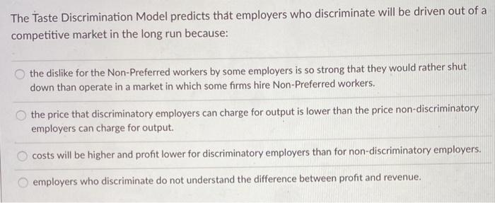 Solved The Taste Discrimination Model predicts that | Chegg.com
