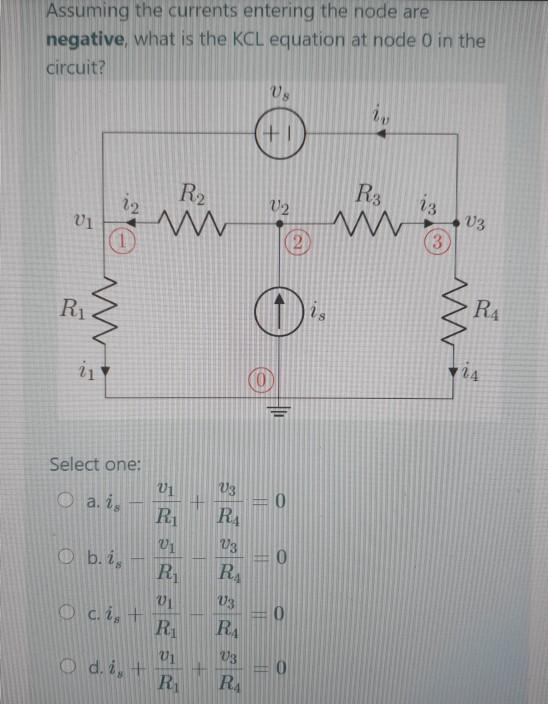 Solved Assuming the currents entering the node are negative, | Chegg.com