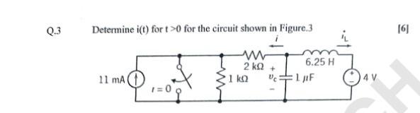 Solved Determine i(t) for t>0 for the circuit shown in | Chegg.com