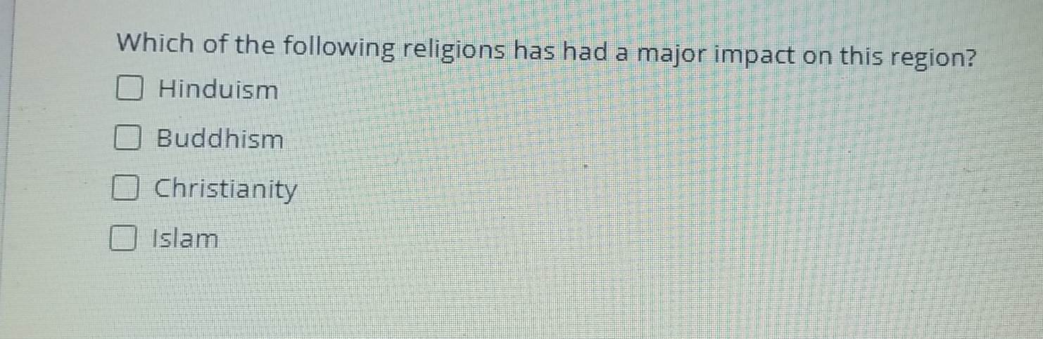 Solved Which of the following religions has had a major | Chegg.com