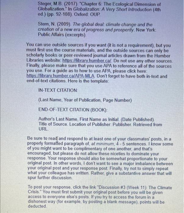 Solved scussion #3 (Week 11): The Climate sis This week, we | Chegg.com