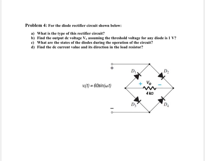 Solved Problem 4: For the diode rectifier circuit shown | Chegg.com