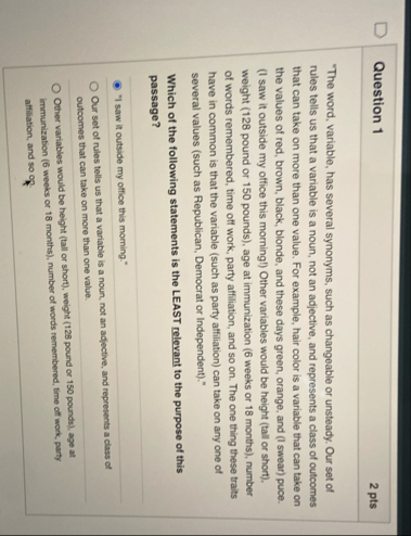 Solved Question 12 ﻿pts"The word, variable, has several | Chegg.com