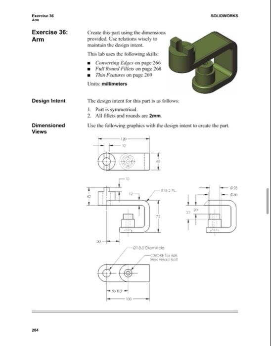 Solved Exercise 36 Arm Solidworks Exercise 36 Arm Create Chegg