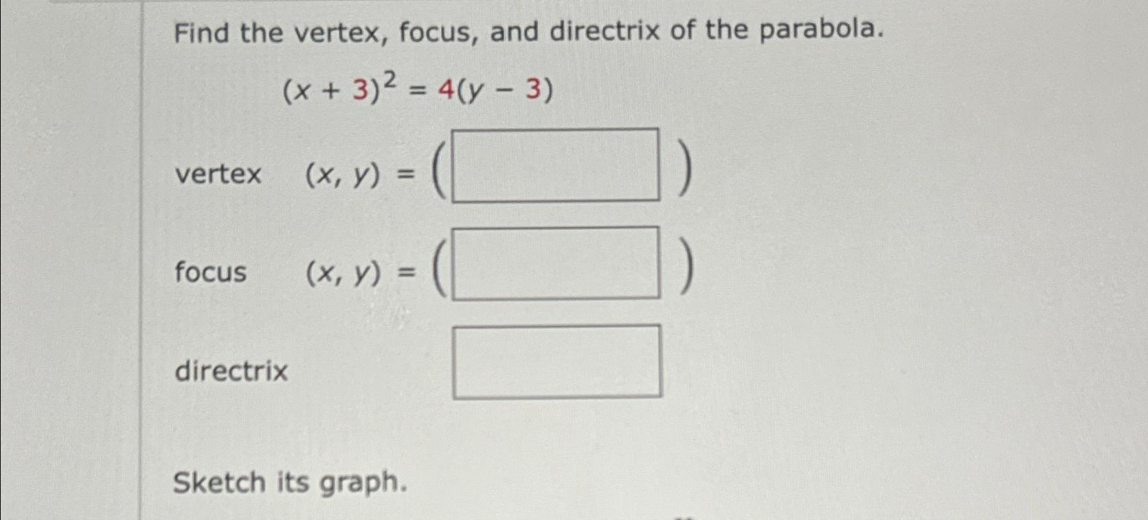 Solved Find the vertex, focus, and directrix of the | Chegg.com