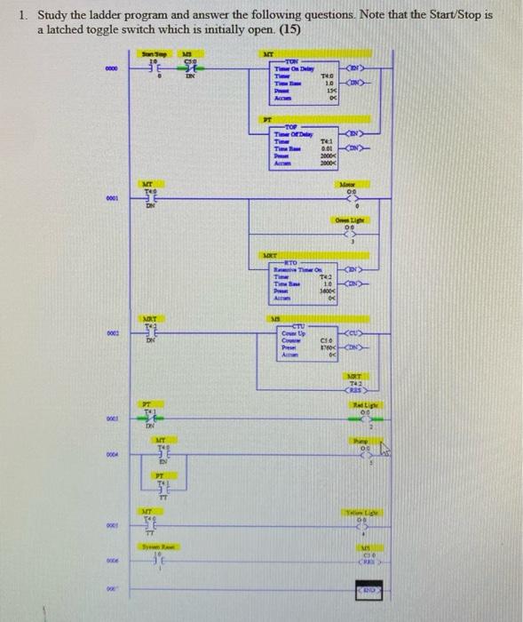 Solved 1. Study the ladder program and answer the following | Chegg.com