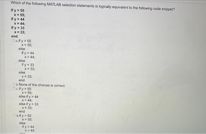 Solved Given the following MATLAB code snippet, what value | Chegg.com