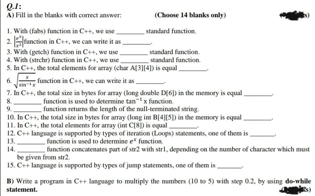 Solved Q.1: A) Fill in the blanks with correct answer: | Chegg.com