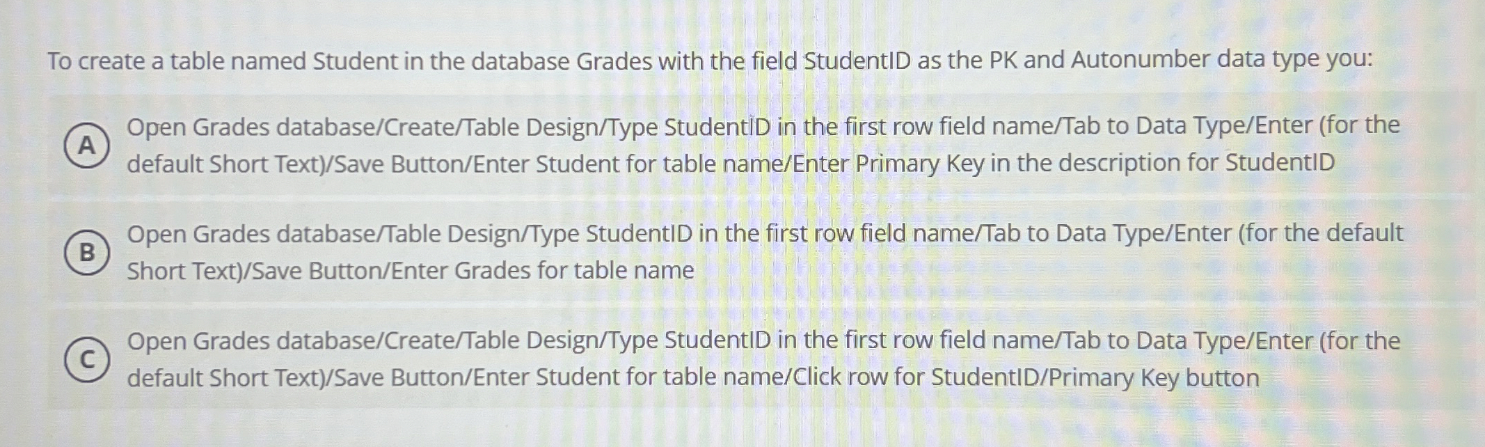 Solved To create a table named Student in the database | Chegg.com