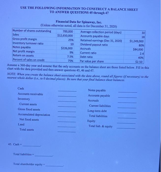 Solved If you cannt complete all of question 45 please do | Chegg.com