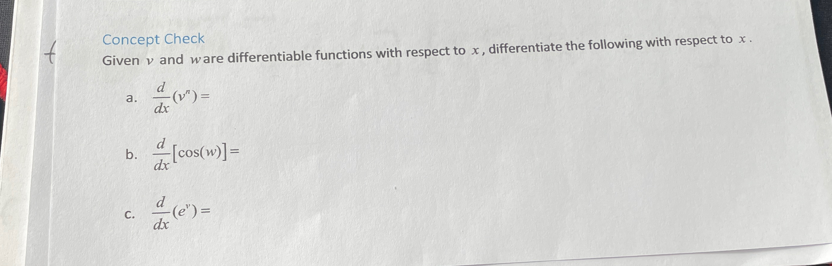 Solved Concept CheckGiven v ﻿and w ﻿are differentiable | Chegg.com