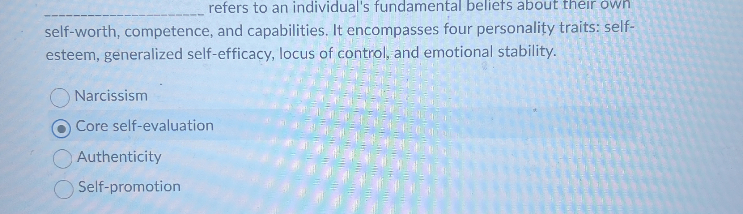Solved refers to an individual's fundamental beliefs about | Chegg.com