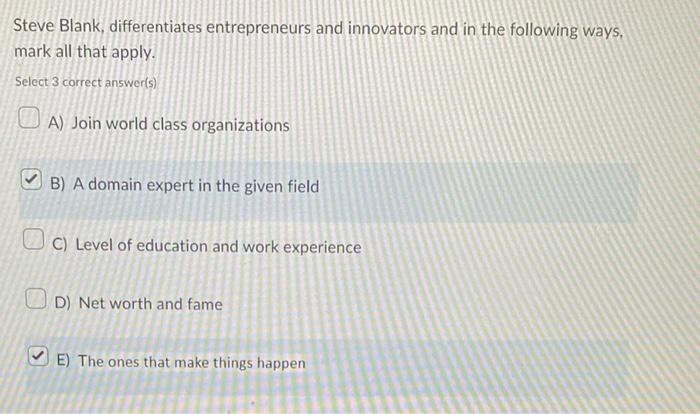 Solved Steve Blank, differentiates entrepreneurs and | Chegg.com
