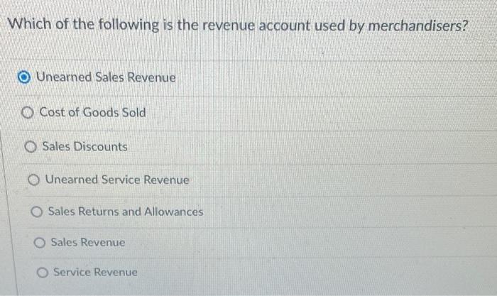 Solved Which of the following is the revenue account used by | Chegg.com