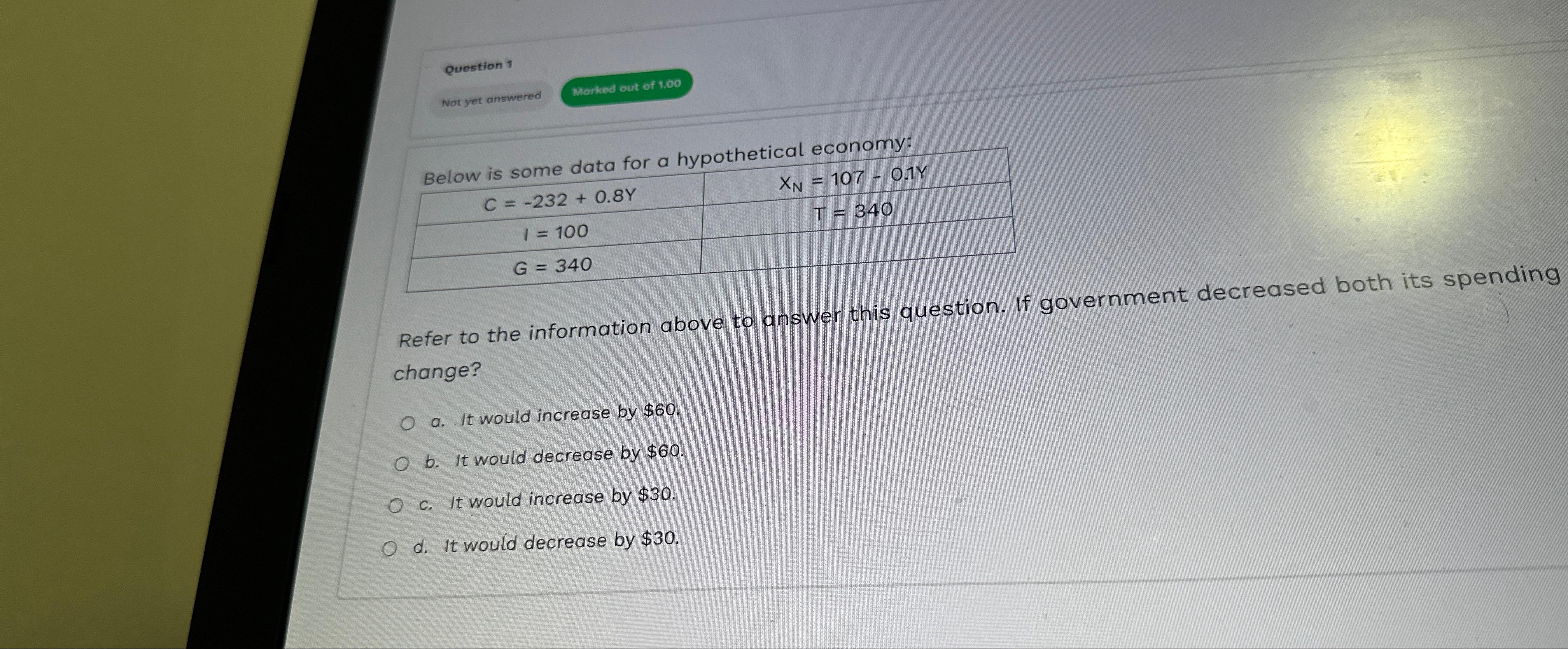 Solved Question 1Not yet answeredBelow is some data for a | Chegg.com