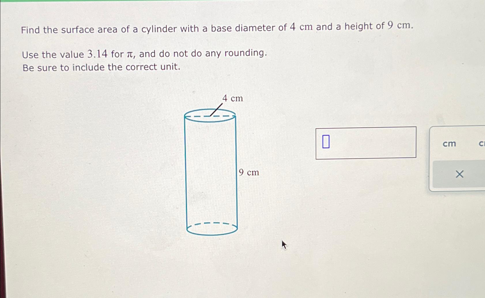 Solved Find the surface area of a cylinder with a base | Chegg.com