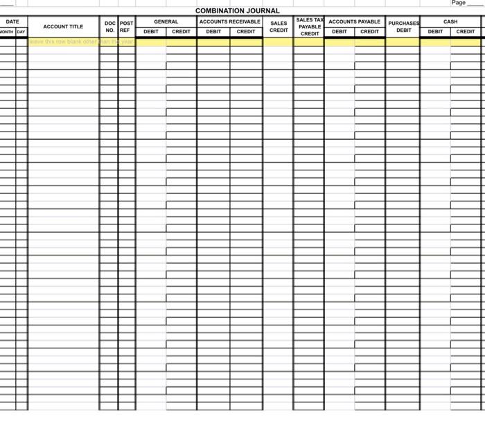 Solved Page DATE CASH COMBINATION JOURNAL ACCOUNTS | Chegg.com