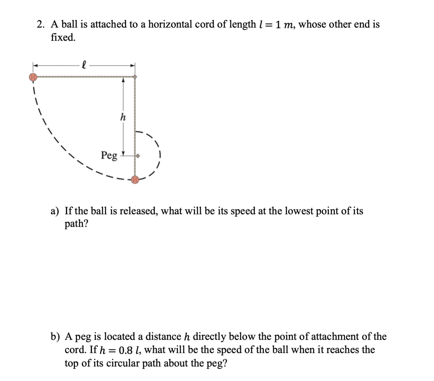 Solved by an EXPERT A ball is attached to a horizontal cord of length | Chegg.com