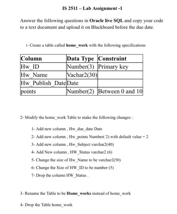 Solved Answer the following questions in Oracle live SQL and | Chegg.com
