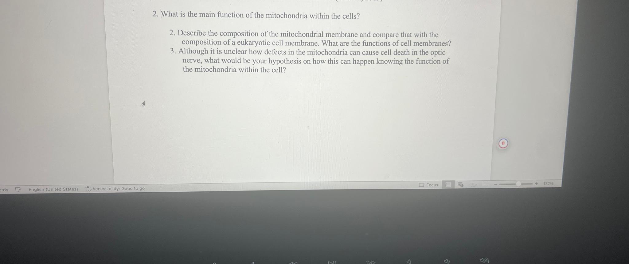 Solved What is the main function of the mitochondria within | Chegg.com