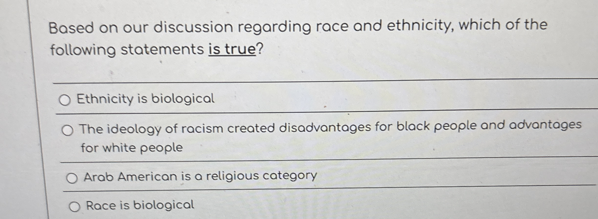 Solved Based on our discussion regarding race and ethnicity, | Chegg.com