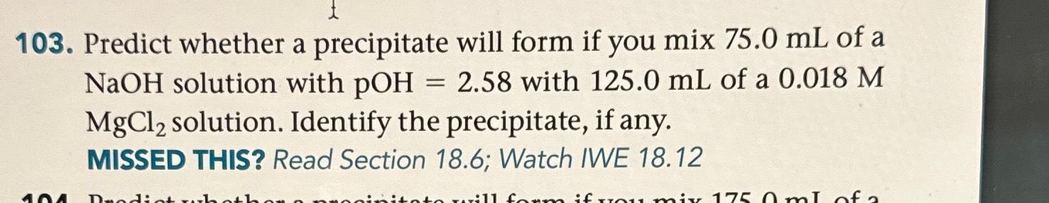 Solved Predict whether a precipitate will form if you mix | Chegg.com