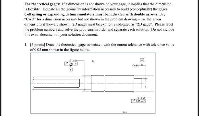 Solved For theoretical gages: If a dimension is not shown on | Chegg.com