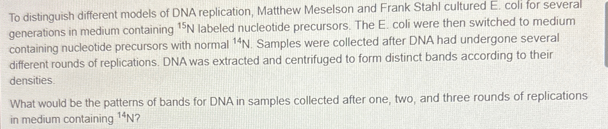 Solved To distinguish different models of DNA replication, | Chegg.com