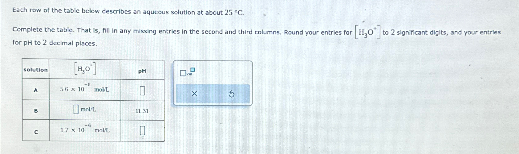 Solved Each row of the table below describes an aqueous | Chegg.com