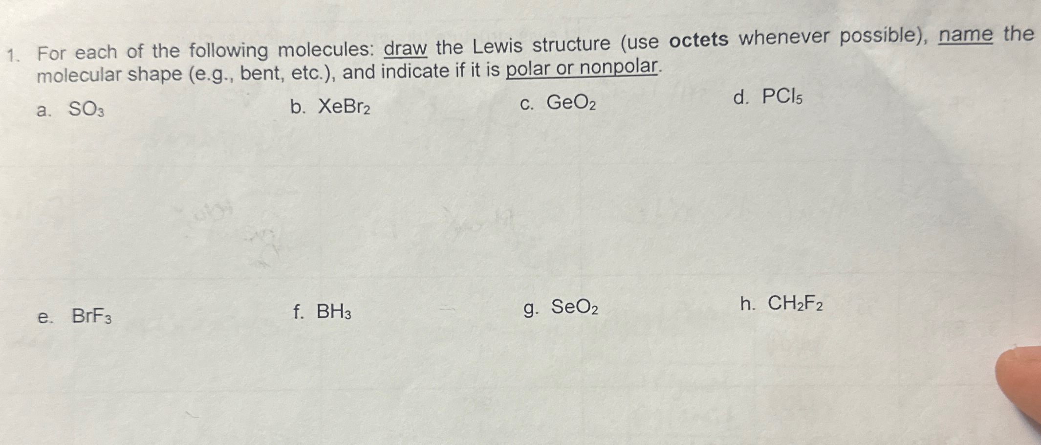 Solved For each of the following molecules: draw the Lewis | Chegg.com