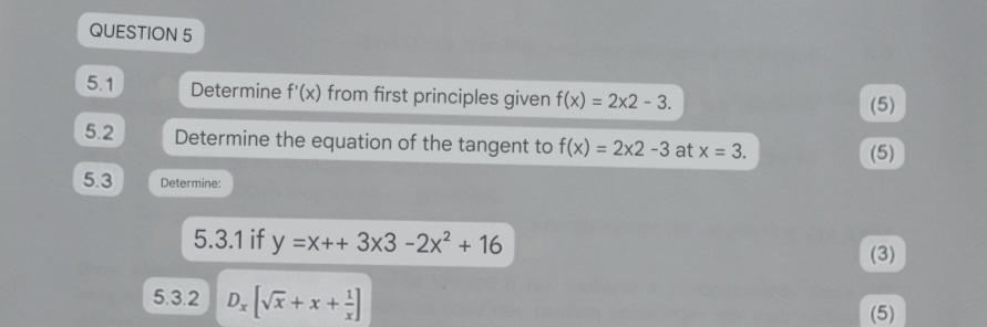Solved QUESTION 55.1 ﻿Determine f'(x) ﻿from first principles | Chegg.com
