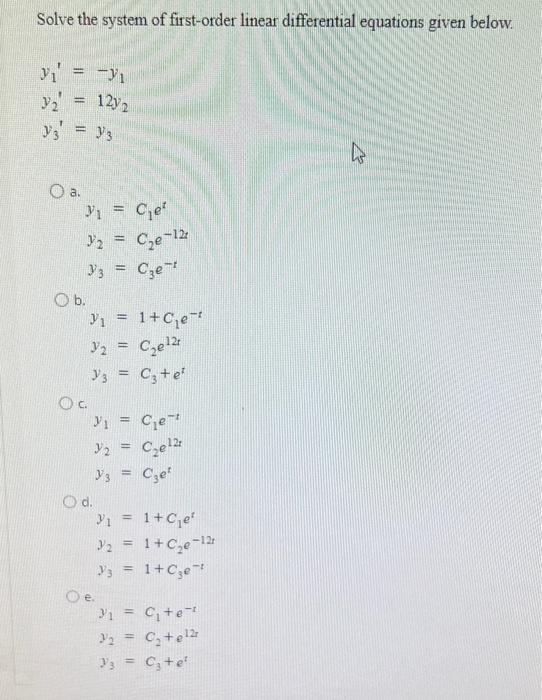 Solved Solve the system of first-order linear differential | Chegg.com