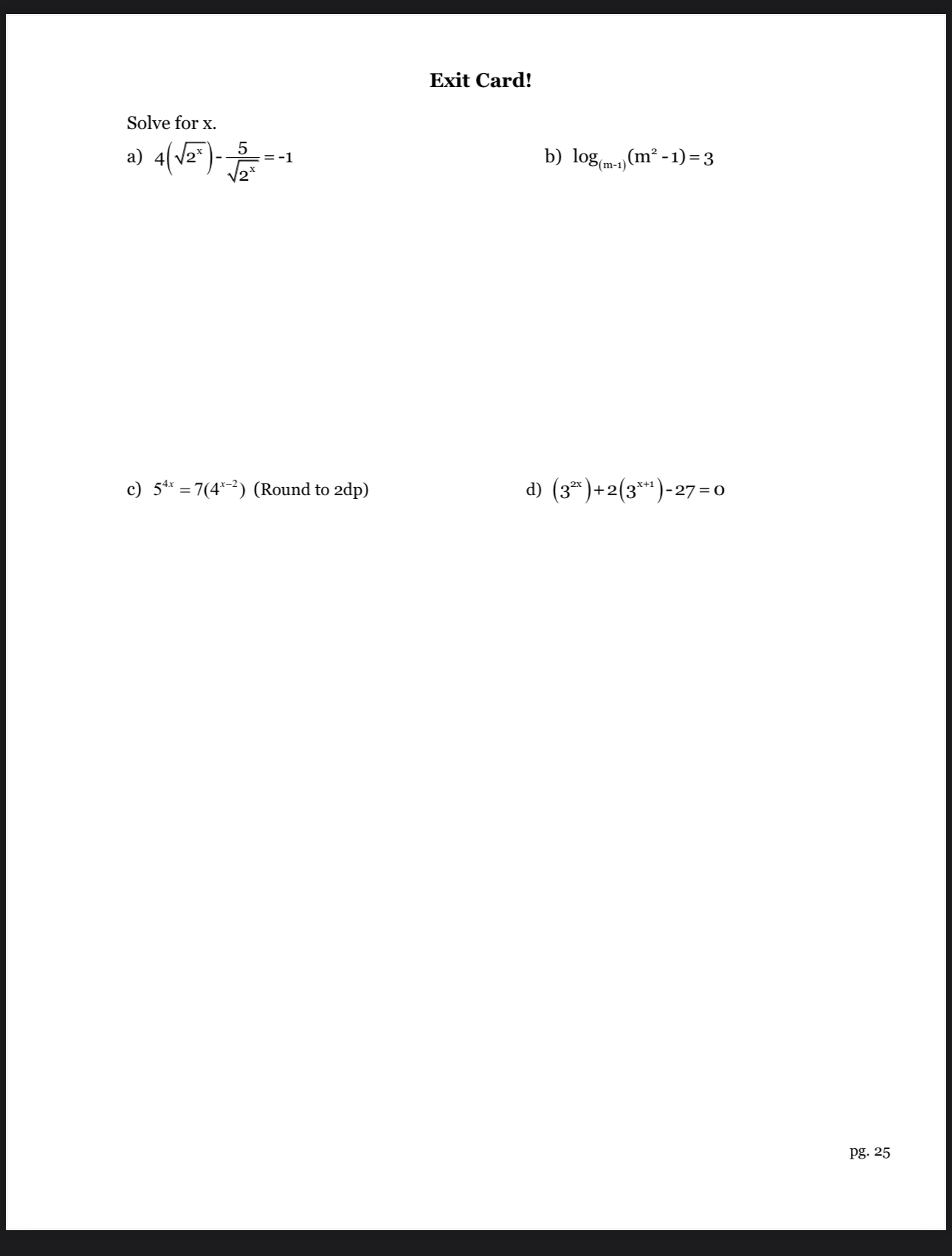Solved Exit Card!Solve for x | Chegg.com