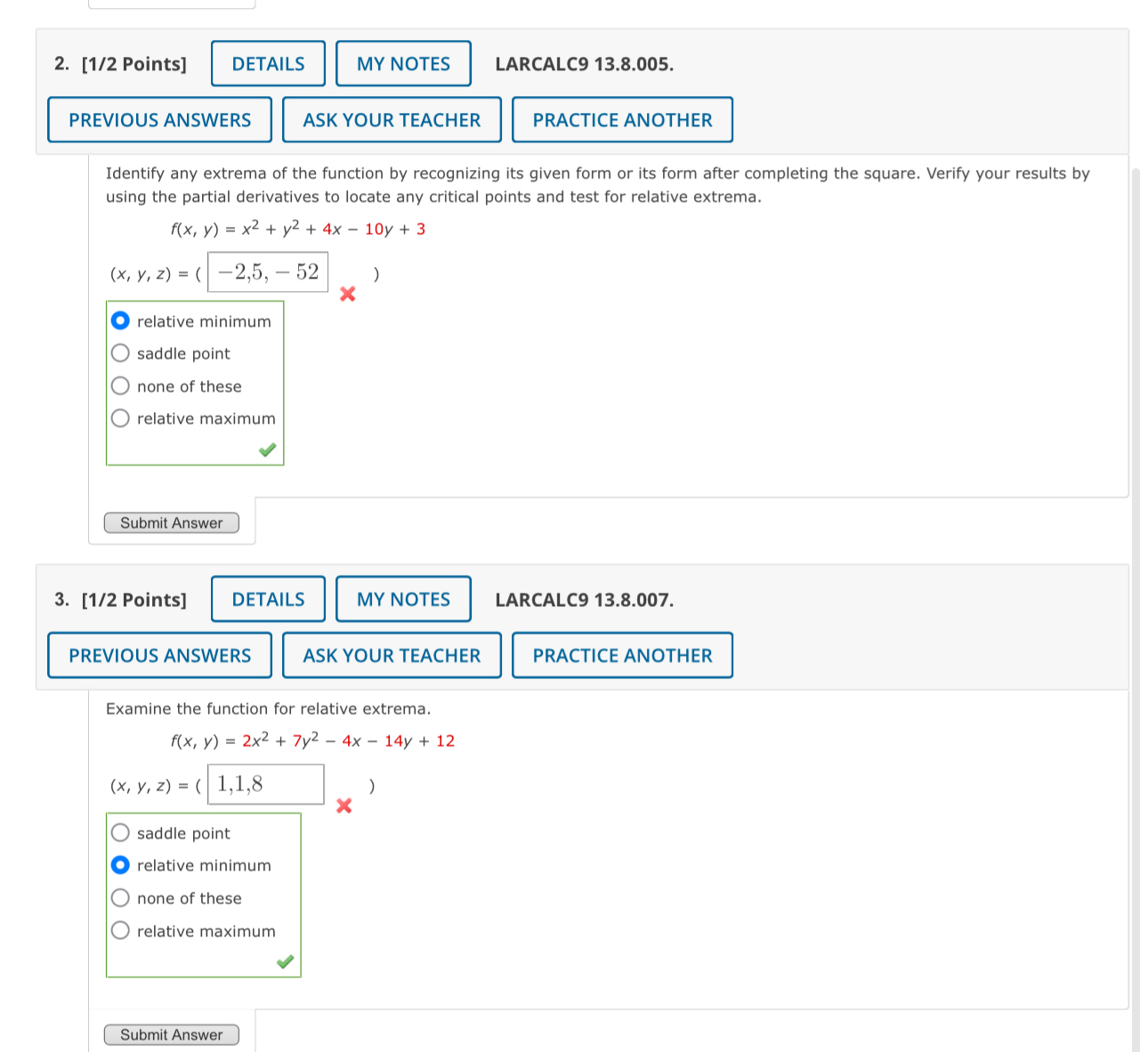 Solved Points]LARCALC9 13.8.005.Identify any extrema of the | Chegg.com