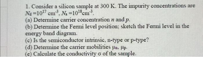 Solved 1. Consider a silicon sample at 300 K. The impurity | Chegg.com