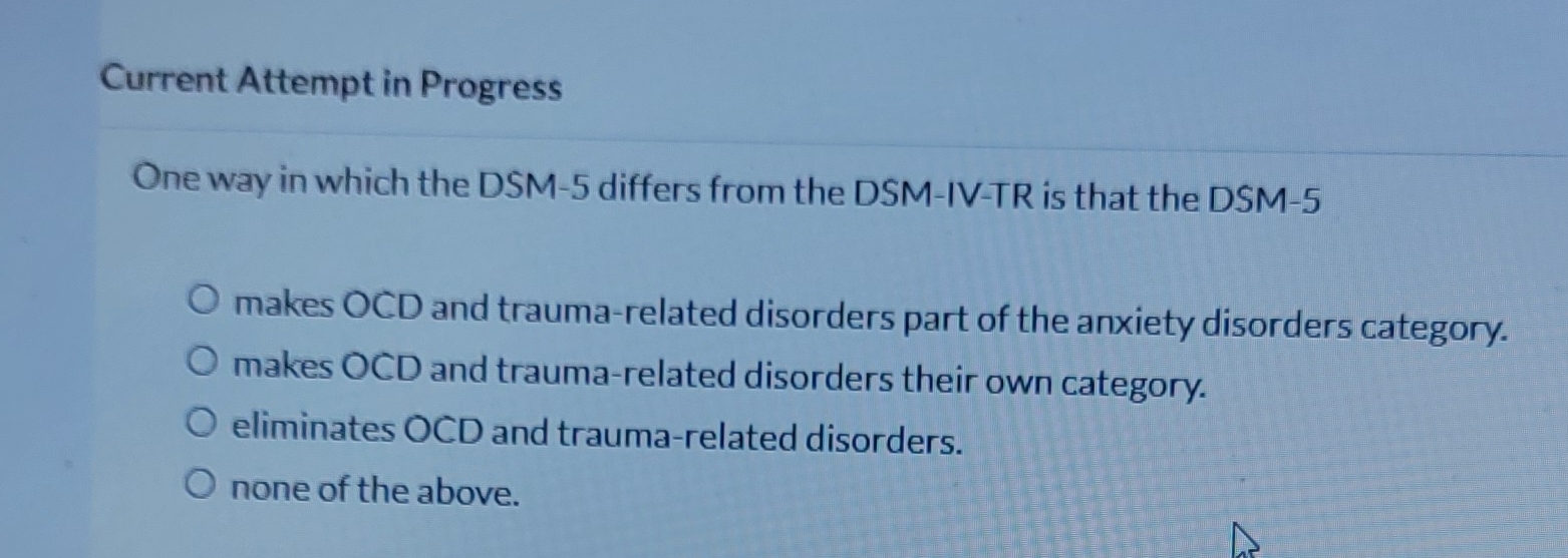 Solved Current Attempt in ProgressOne way in which the DSM-5 | Chegg.com