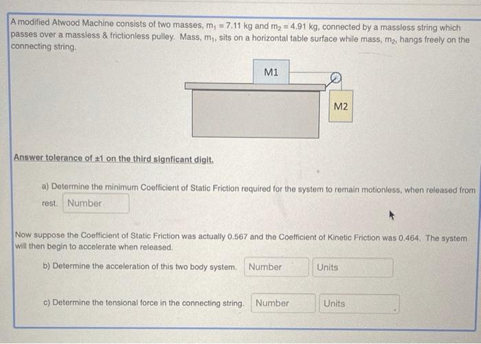 Solved A modified Atwood Machine consists of two masses, m = | Chegg.com