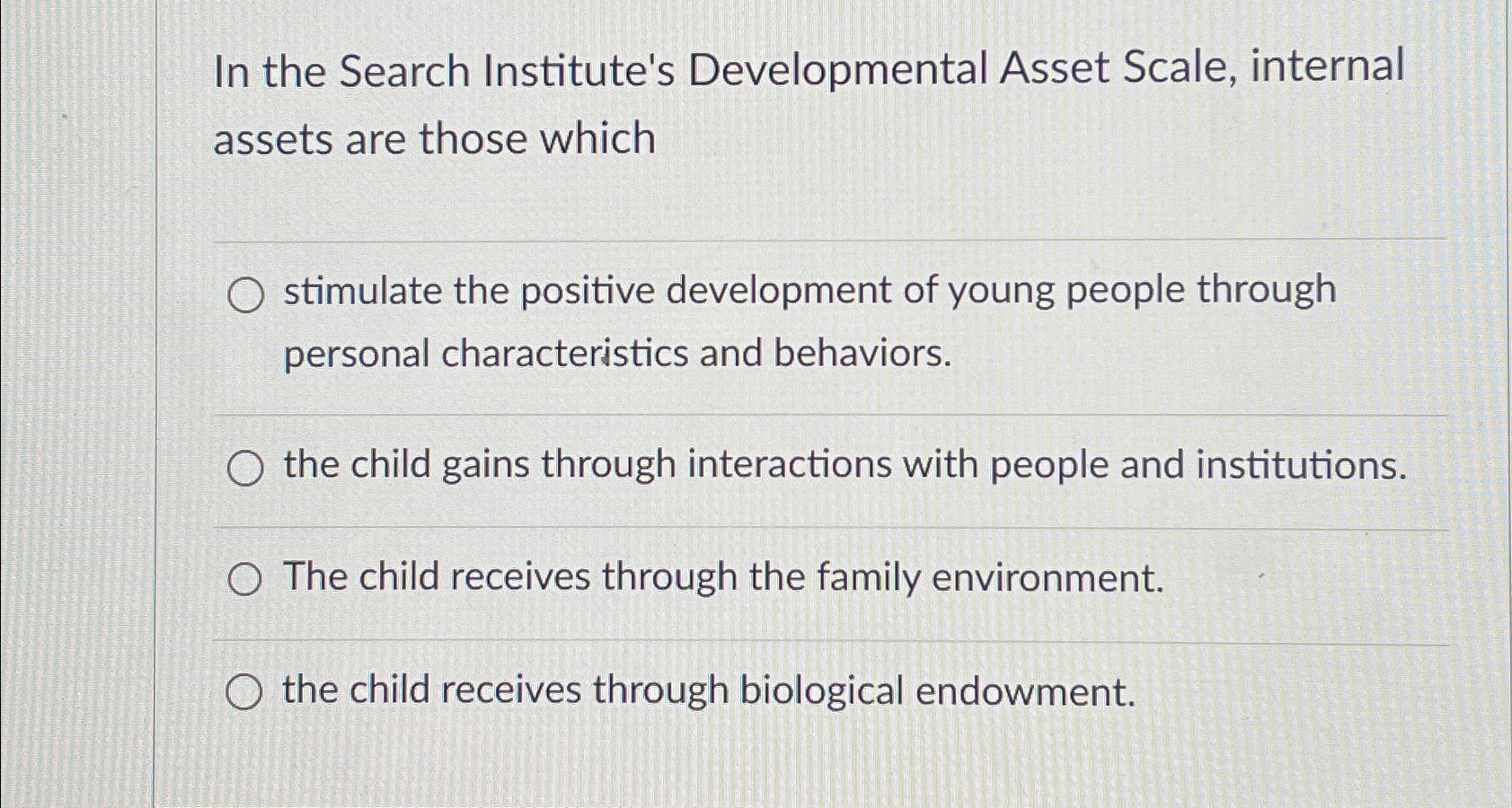 Solved In the Search Institute's Developmental Asset Scale, | Chegg.com